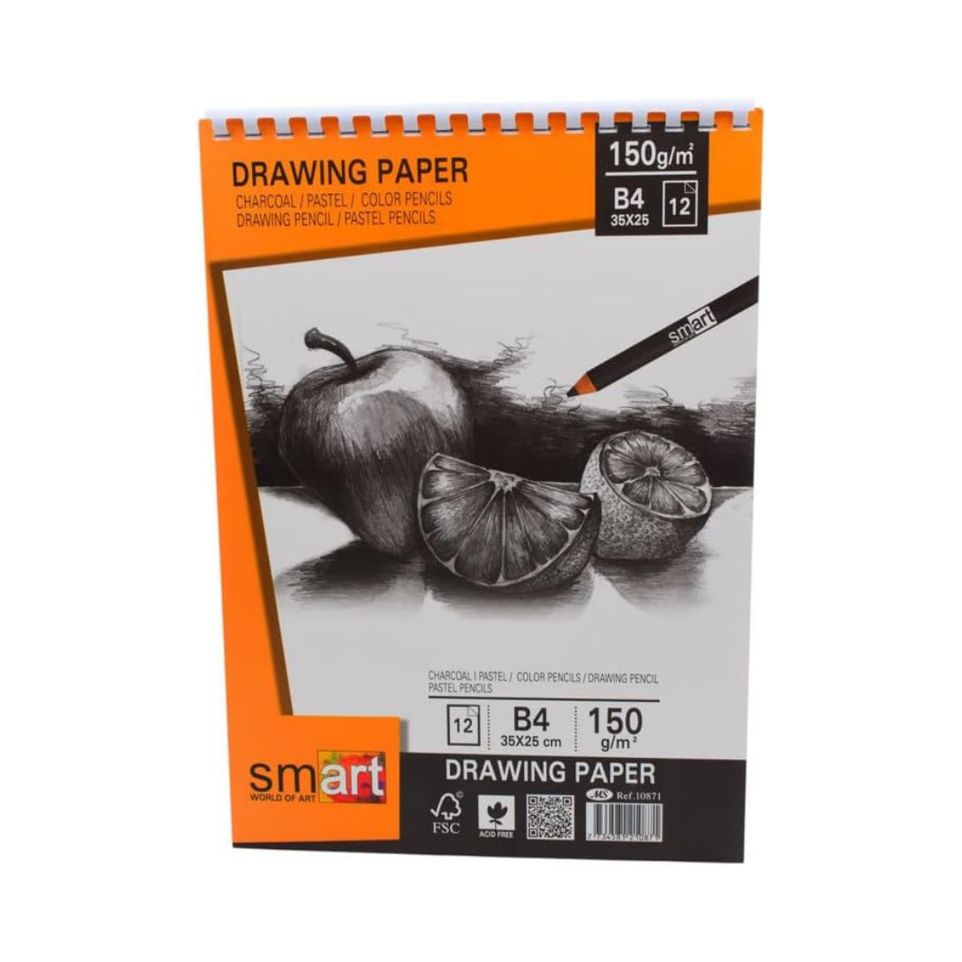 Smart 12 Sheets Drawing Sketch Pad 150 Grams, Size B4, White Paper ...