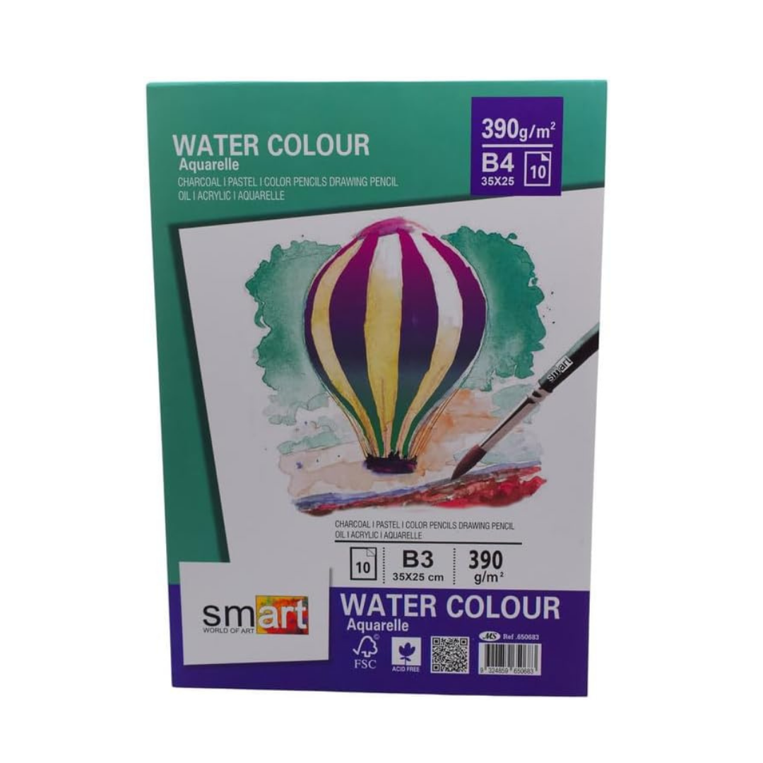 Smart Watercolor 10 Sheets White Paper 390 Grams Size B3 – Smart For Art