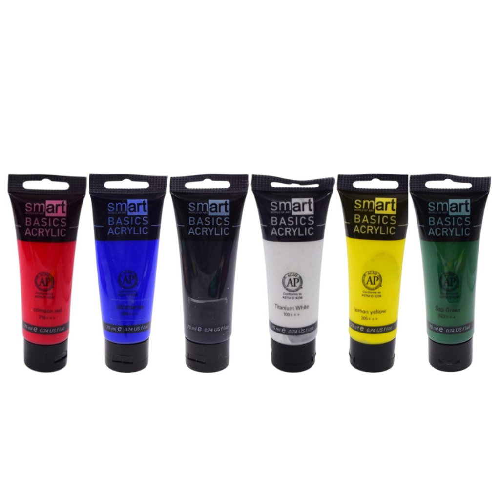 Smart Acrylic Set of 6 Pieces 75ml Tubes (Main Colors) – Smart For Art